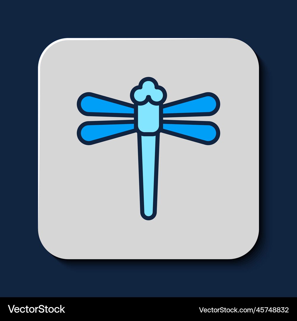 Filled outline dragonfly icon isolated on blue Vector Image