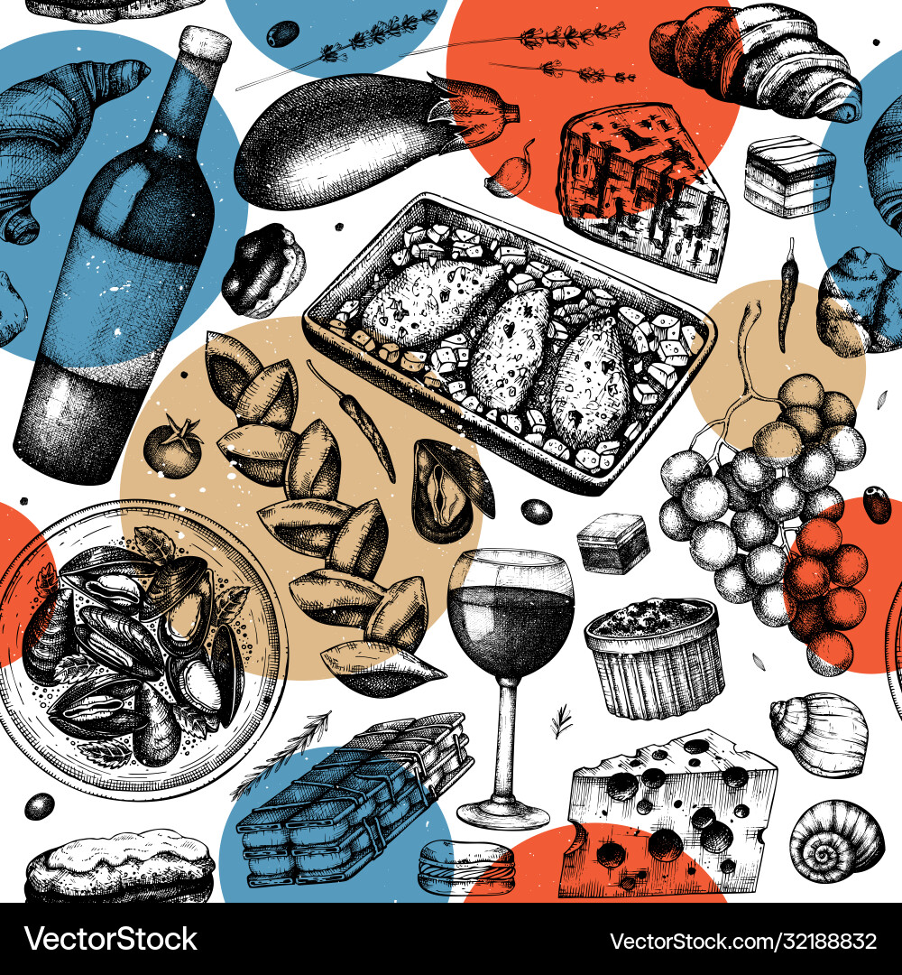 French food trendy seamless pattern with hand Vector Image