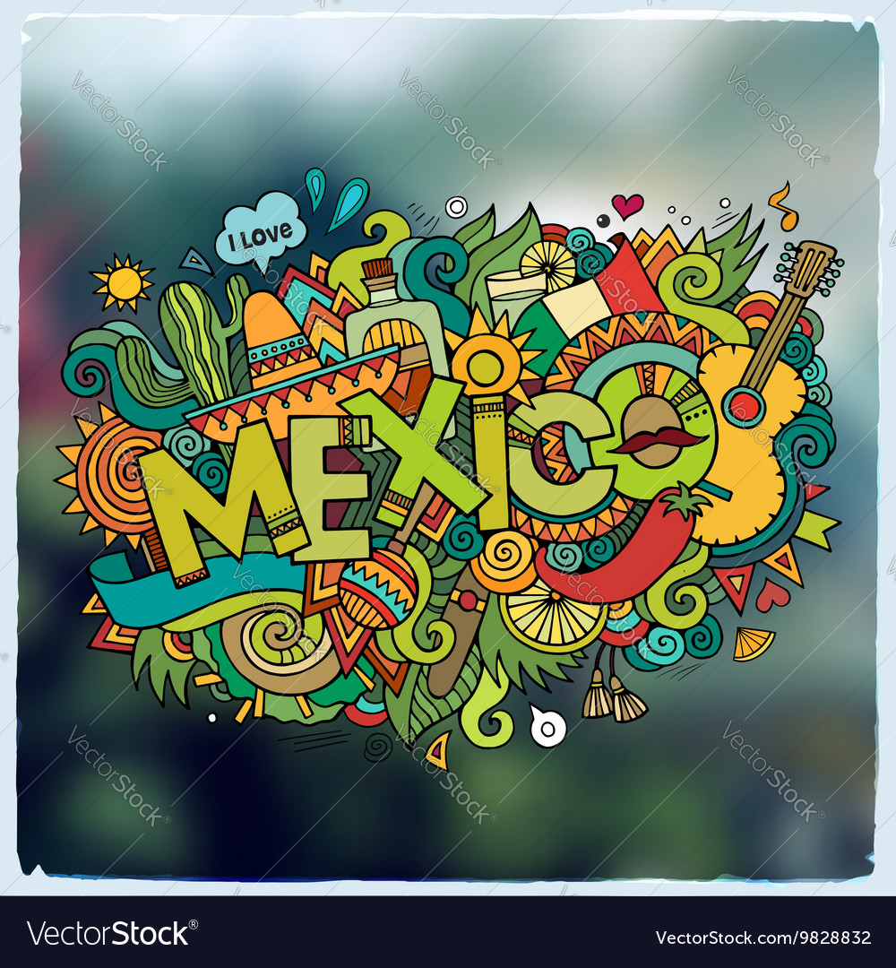 Mexico hand lettering and doodles elements emblem Vector Image