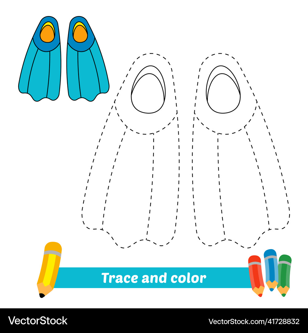 Trace and color for kids flippers Royalty Free Vector Image