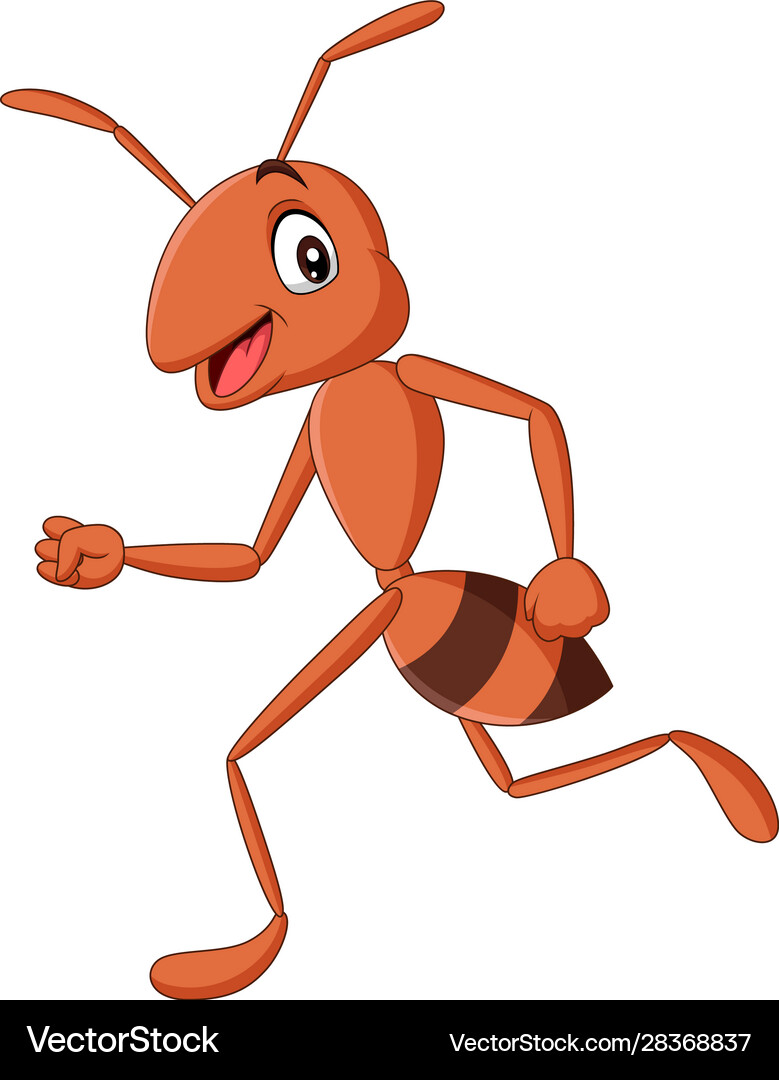 Cartoon happy ant running isolated Royalty Free Vector Image
