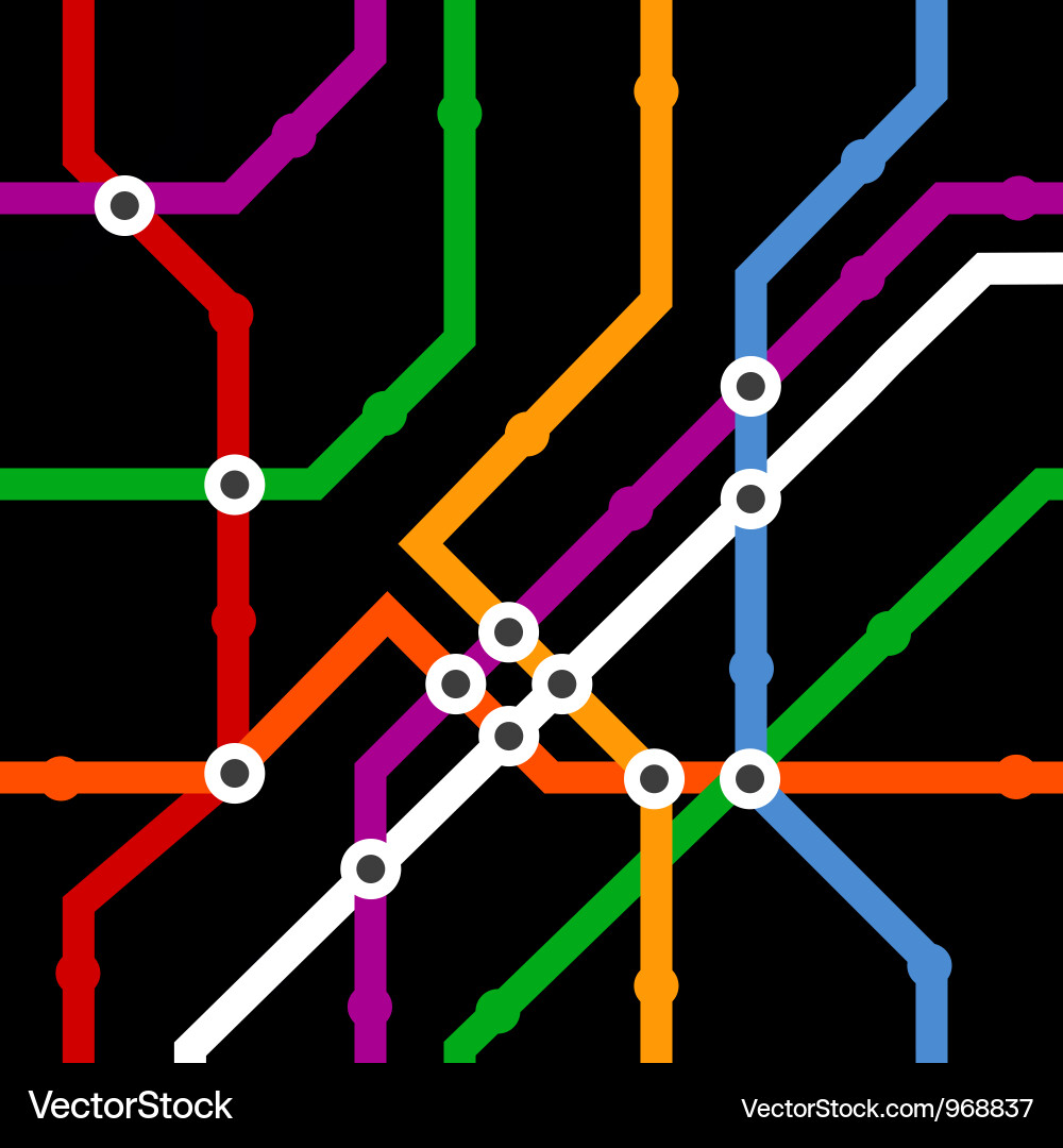 Color metro scheme seamless background on black Vector Image
