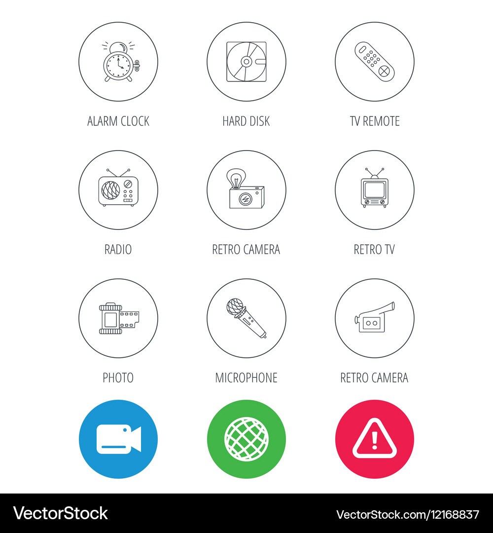 Microphone video camera and photo icons Royalty Free Vector