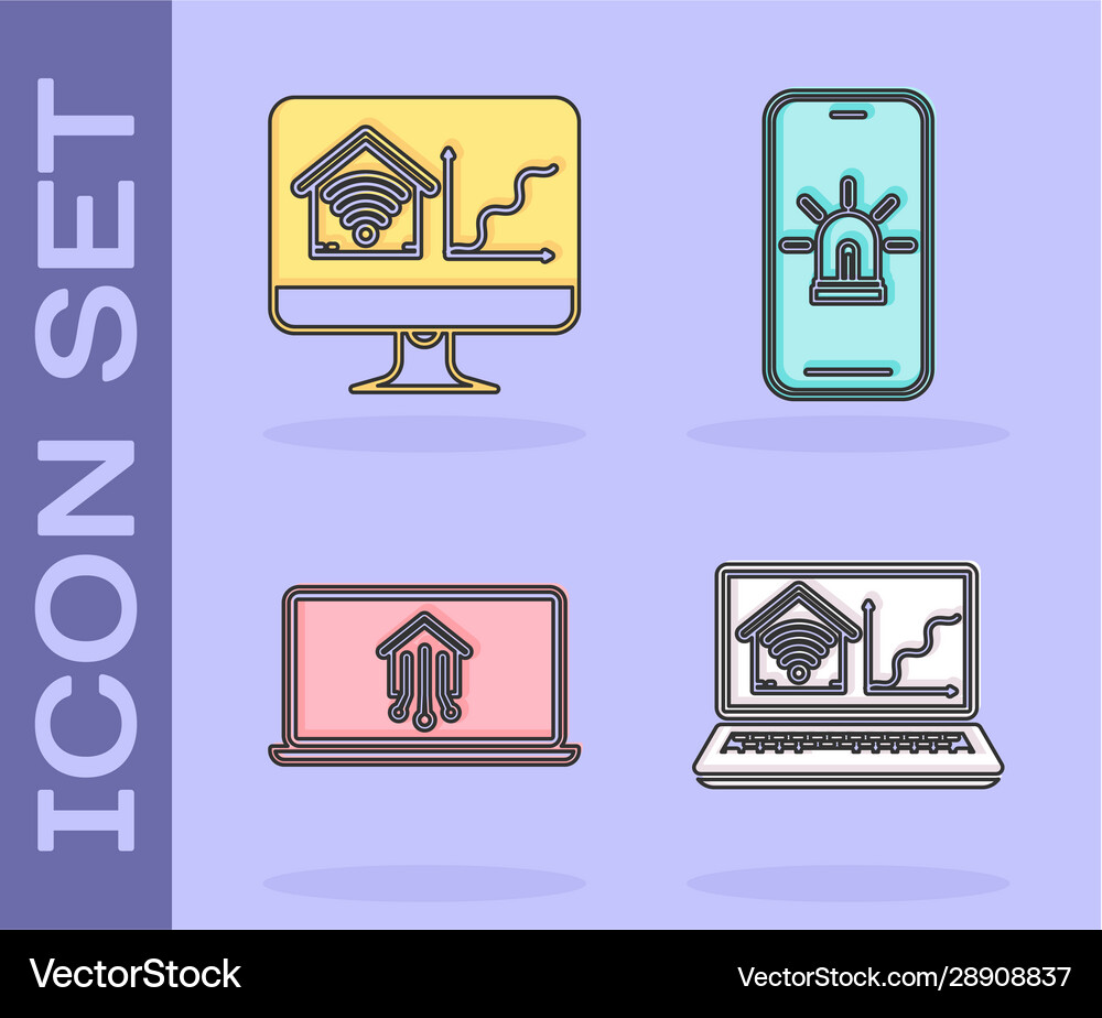 Set laptop with smart home with wi-fi computer Vector Image