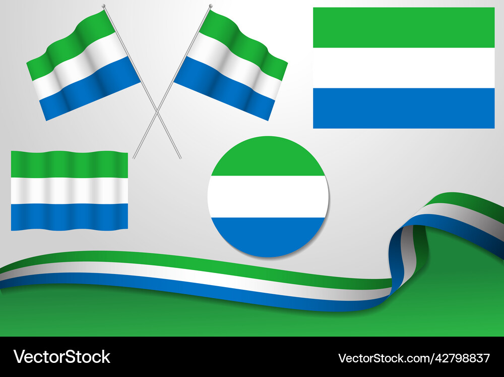 Set of sierra leone flags in different designs Vector Image