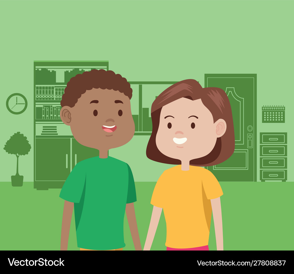 Young couple characters in house Royalty Free Vector Image