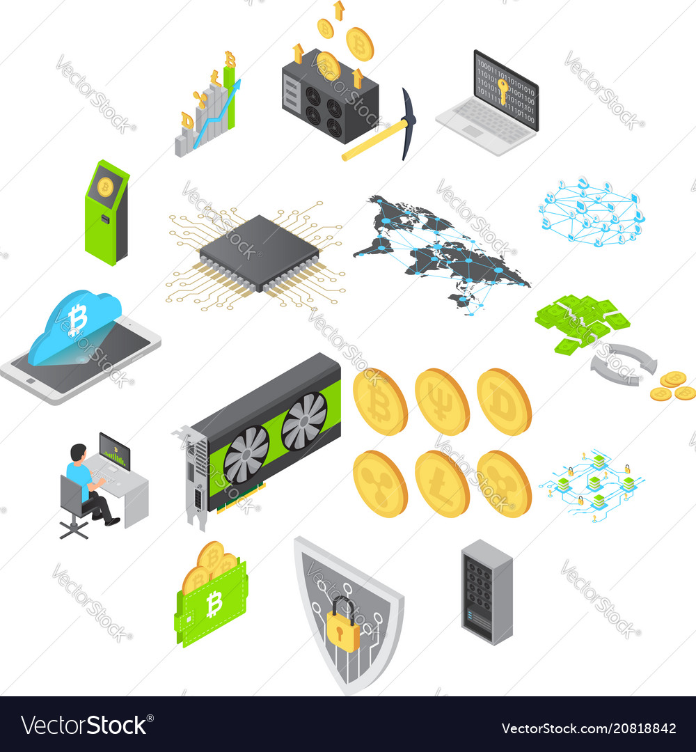 Blockchain technology icons set isometric style Vector Image