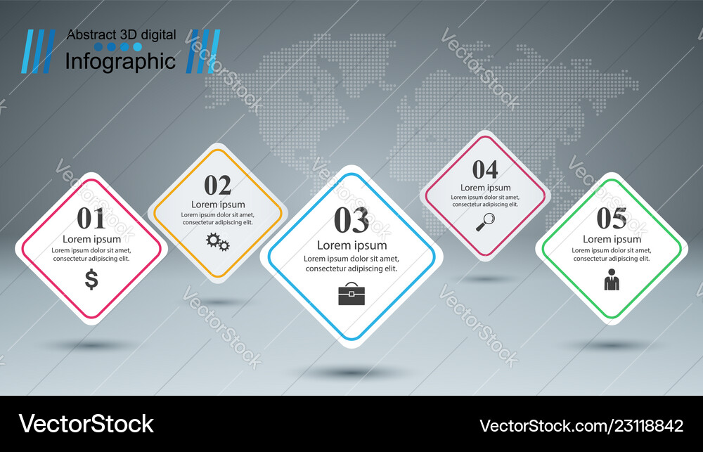 Business infographic five paper items Royalty Free Vector