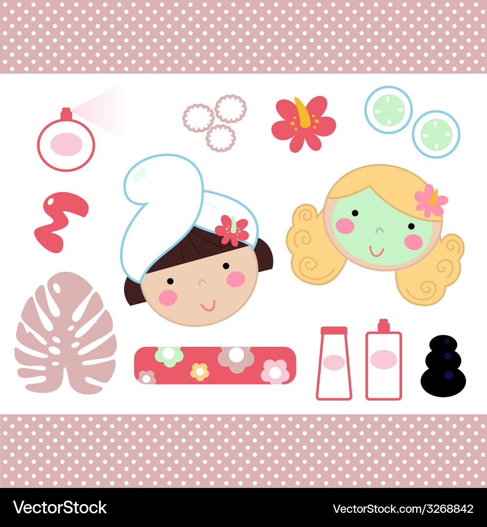 Cute spa set elements with beautiful girls Vector Image