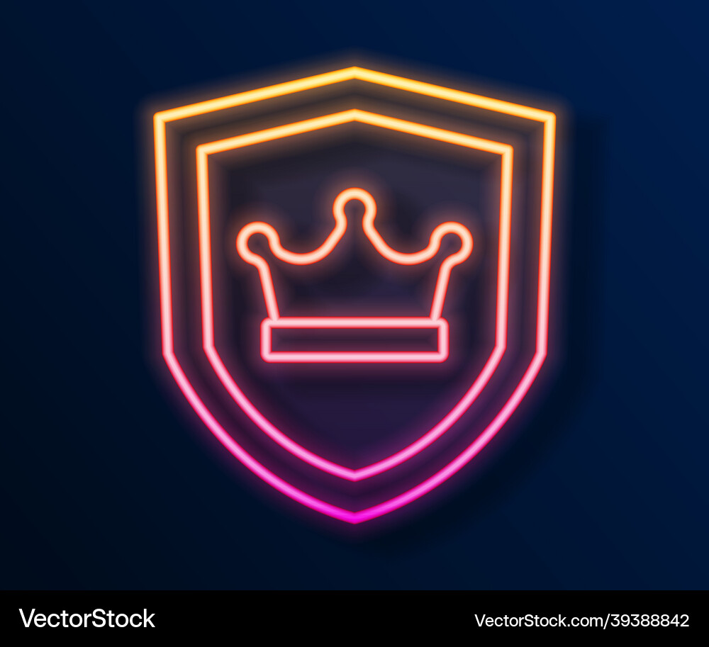Glowing neon line shield with crown icon isolated Vector Image
