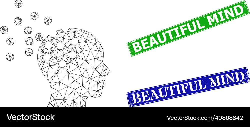 Grunge beautiful mind imprints and polygonal mesh Vector Image