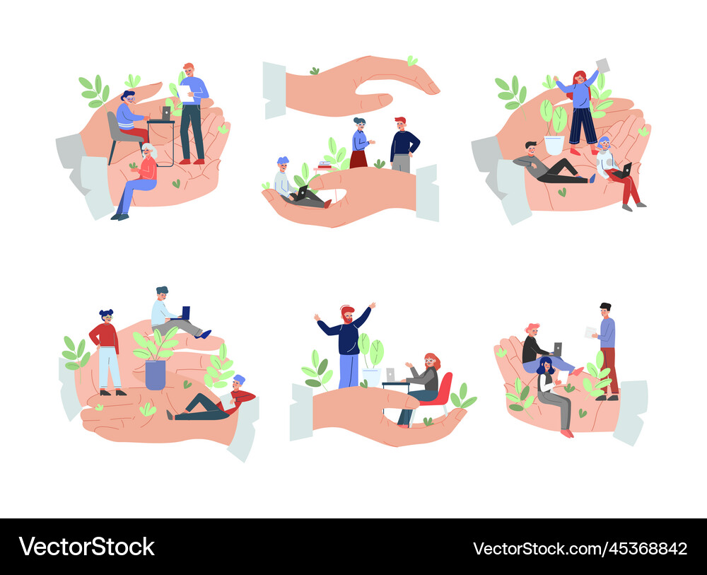 Human hands protecting people set business Vector Image