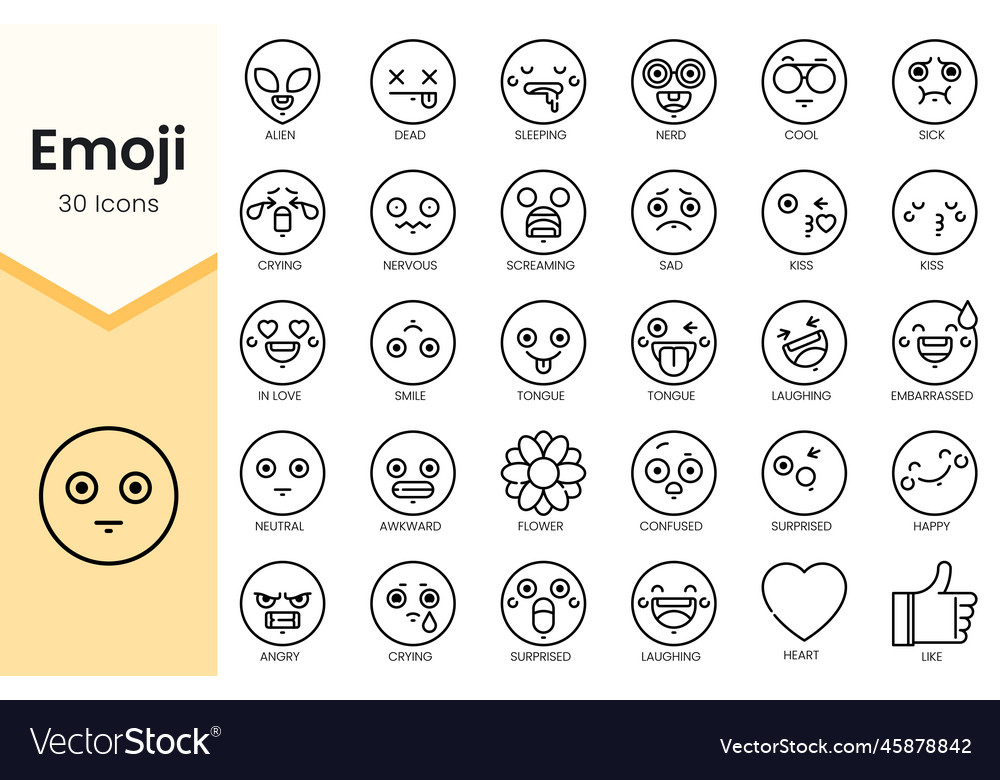 Set of emoji icons simple outline style icons pack