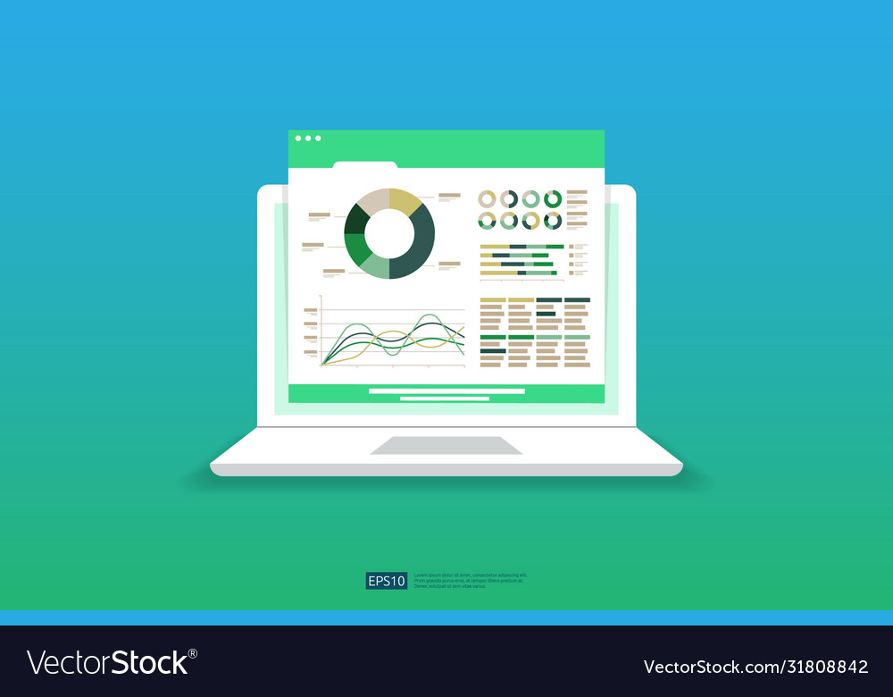 Web statistics analytic charts on laptop device Vector Image Web statistics analytic charts on laptop device Vector Image