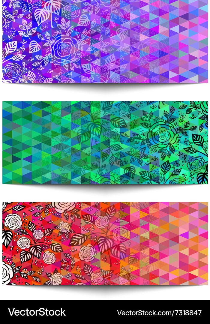 Banners with floral ornament on triangle backdrop Vector Image