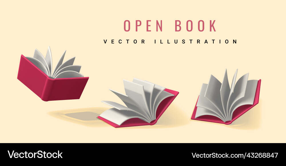 Cute cartoon open book realistic 3d Royalty Free Vector