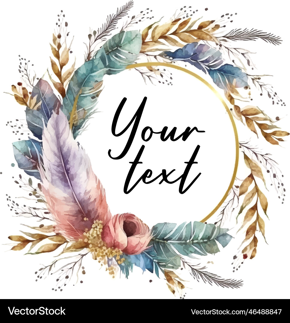 Frame feathers vintage wreath border in boho Vector Image