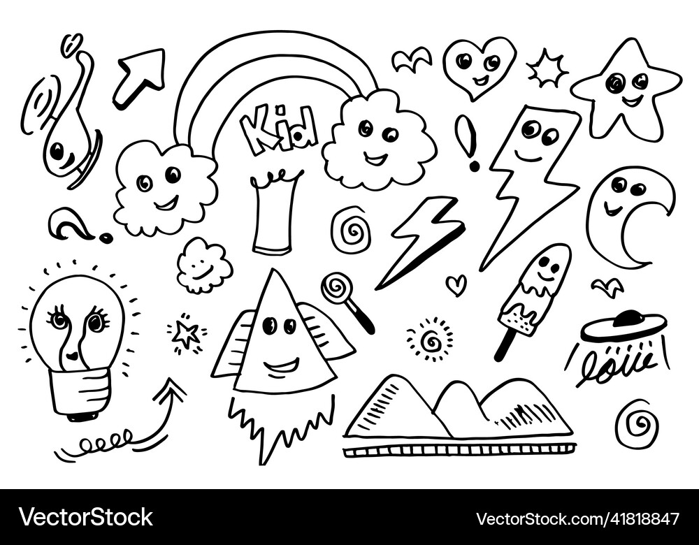 Hand-drawn kids doodle set on white background Vector Image