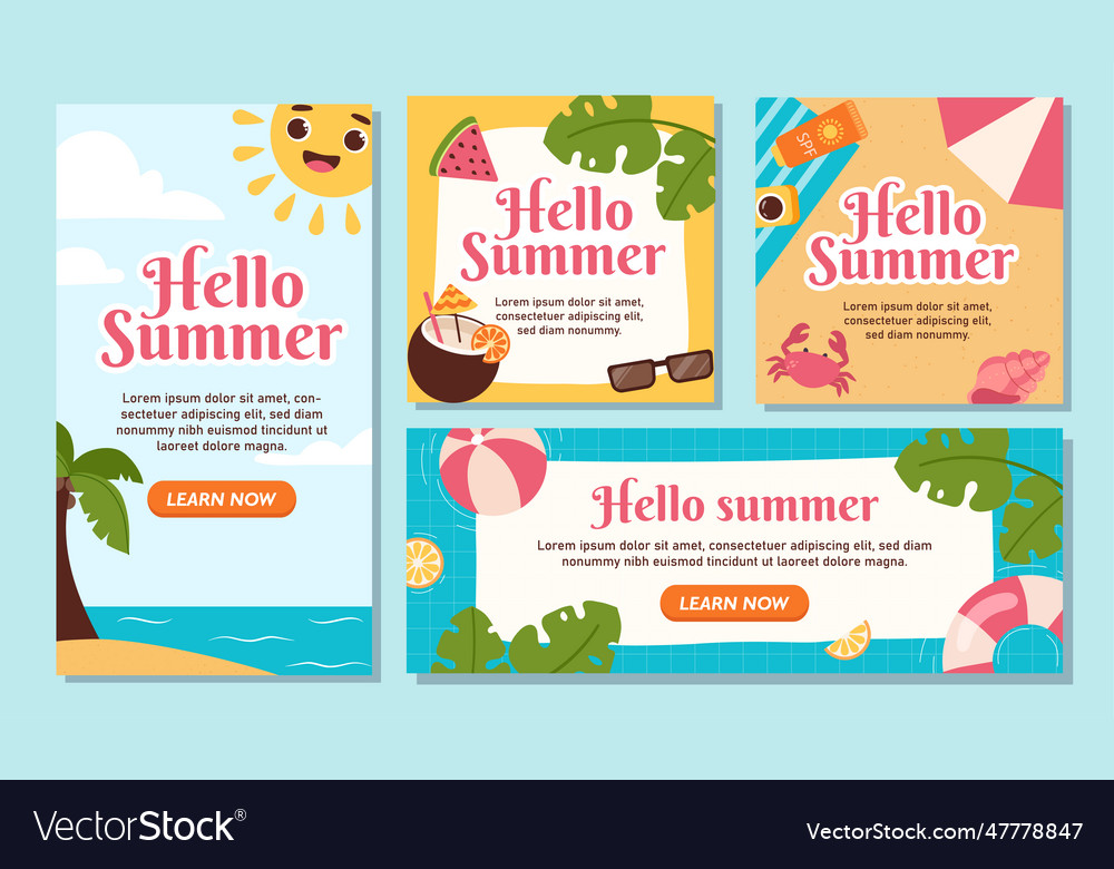 Hello summer banners set Royalty Free Vector Image