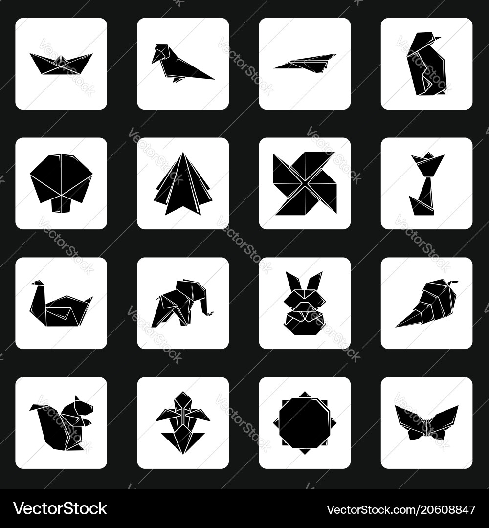 Origami icons set simple style Royalty Free Vector Image