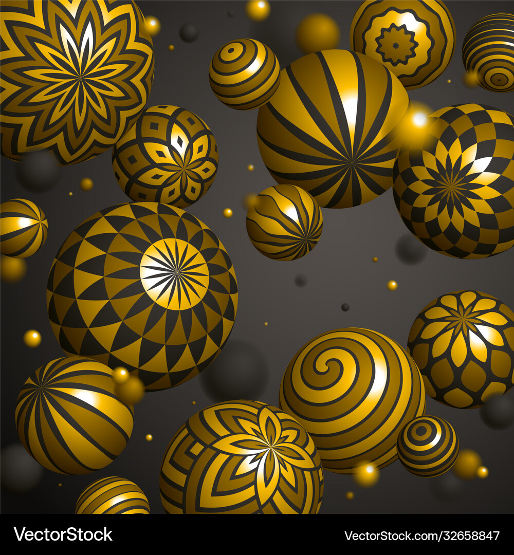 Realistic decorated golden spheres abstract Vector Image