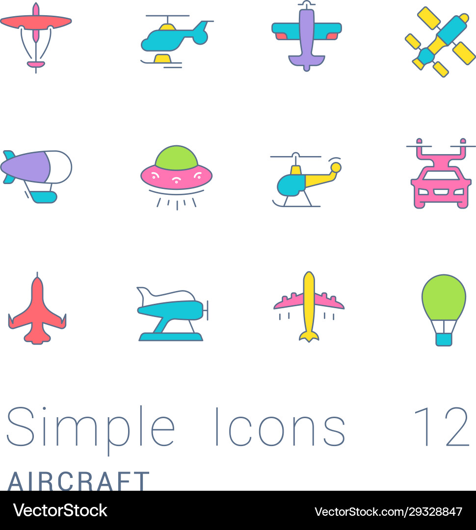 Set simple line icons aircraft Royalty Free Vector Image
