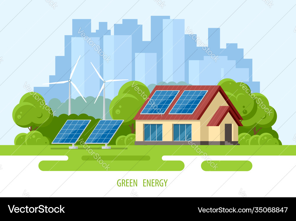 Solar panels on romodern house Royalty Free Vector Image