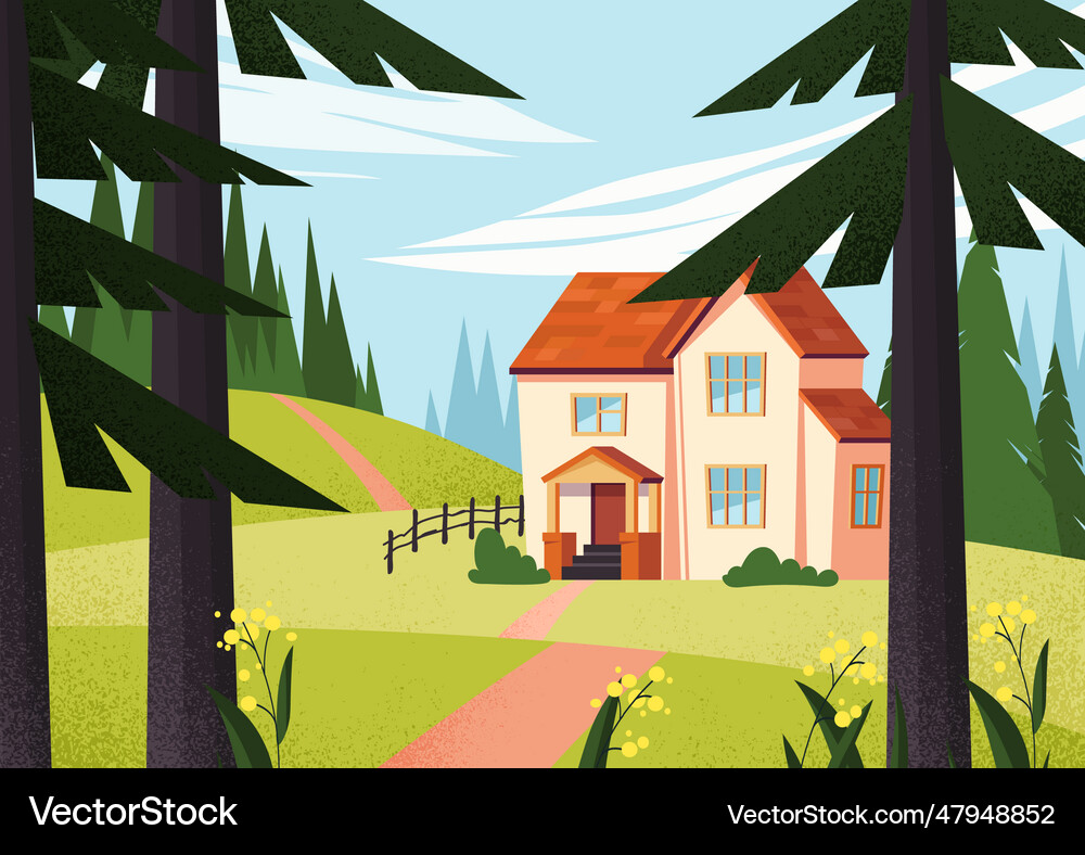 Beautiful house in forest concept Royalty Free Vector Image
