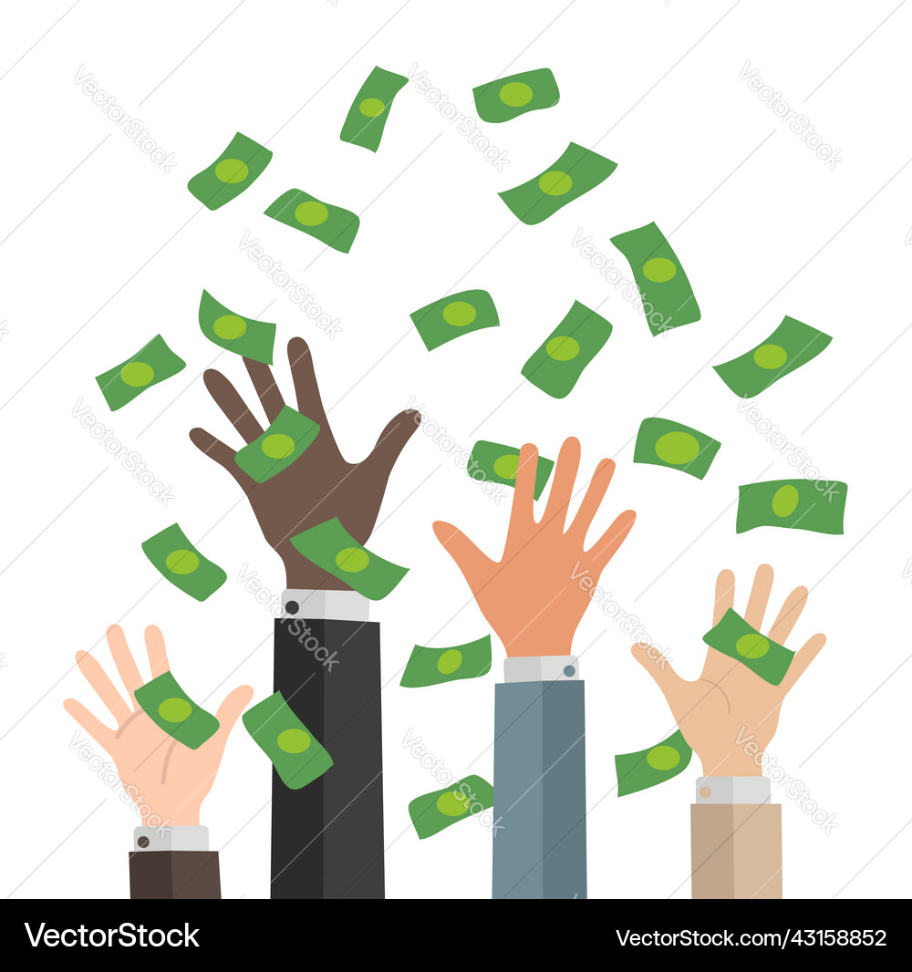 Business hands catch falling money concept Vector Image