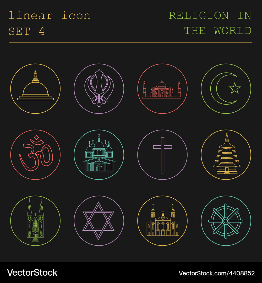 Outline icon set religion in world flat linear Vector Image