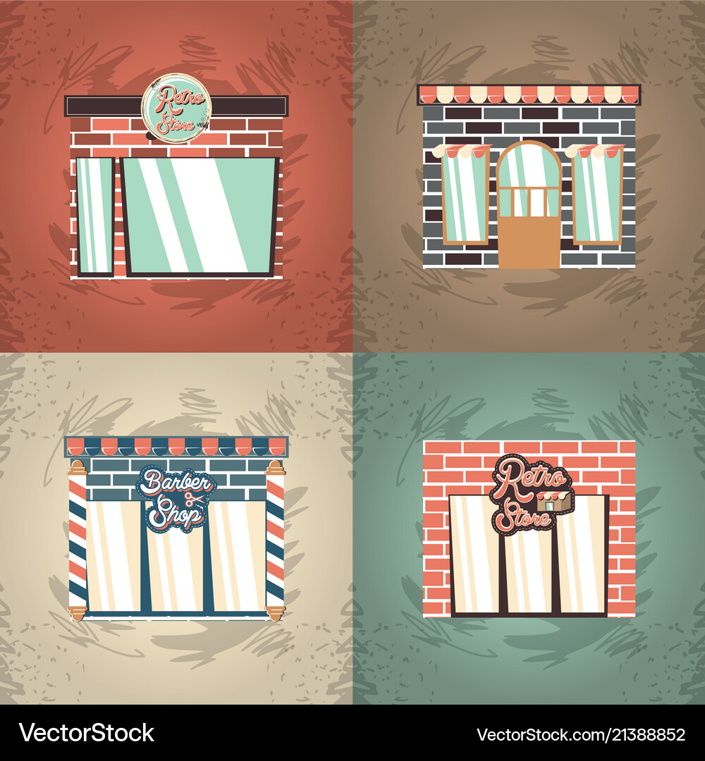Retro store building facade exterior set Vector Image