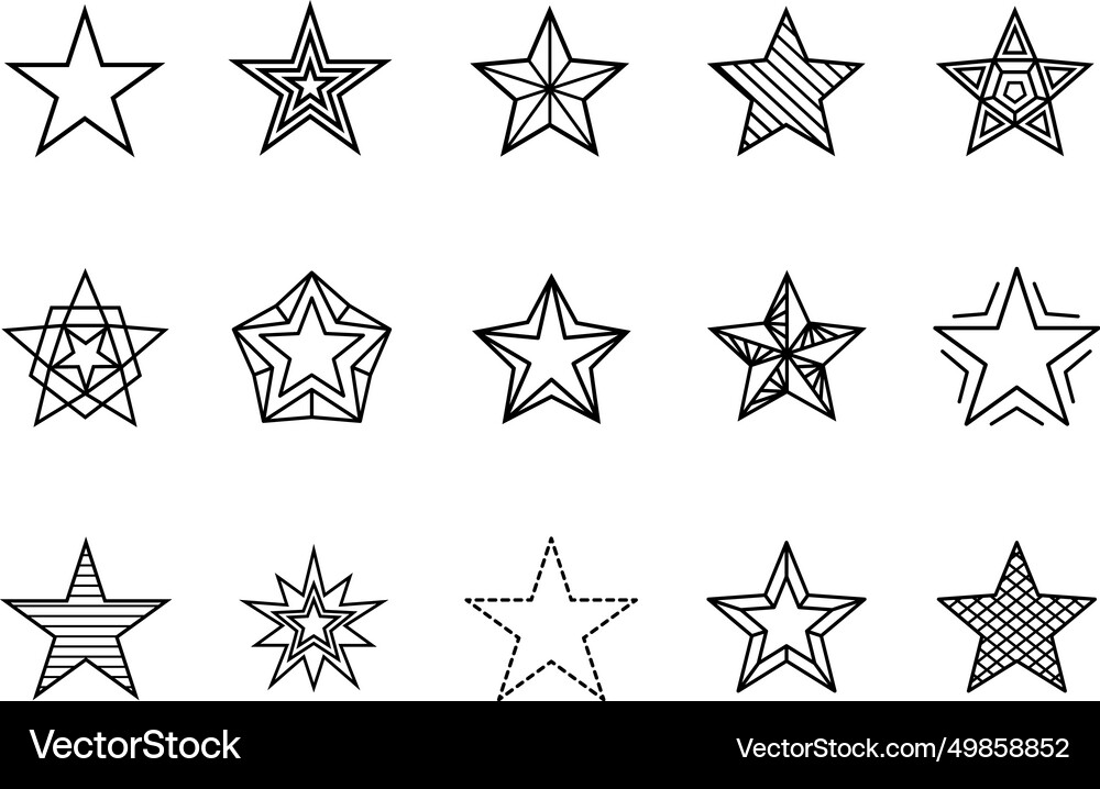 Set of stars geometric abstract elements black Vector Image