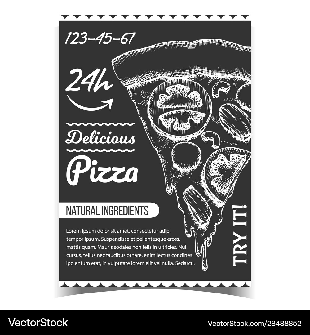 Vegetable pizza italian slice piece poster Vector Image