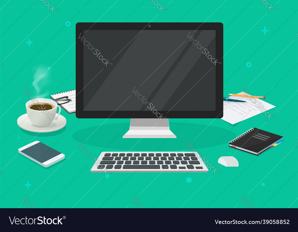 Workplace table desk with computer blank empty Vector Image