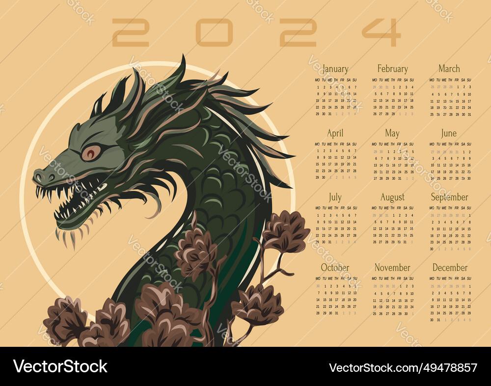 Calendar dragon 2024 poster Royalty Free Vector Image