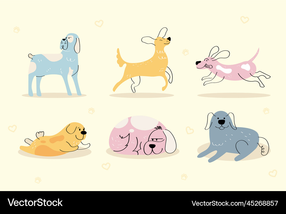 Cute six dogs animals Royalty Free Vector Image