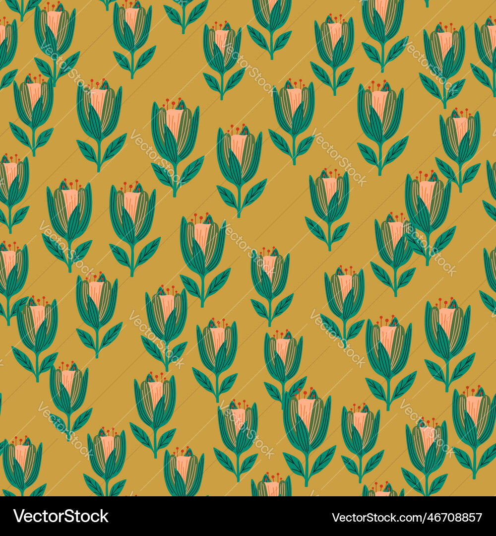 Cute tulip flower seamless pattern wildflower Vector Image