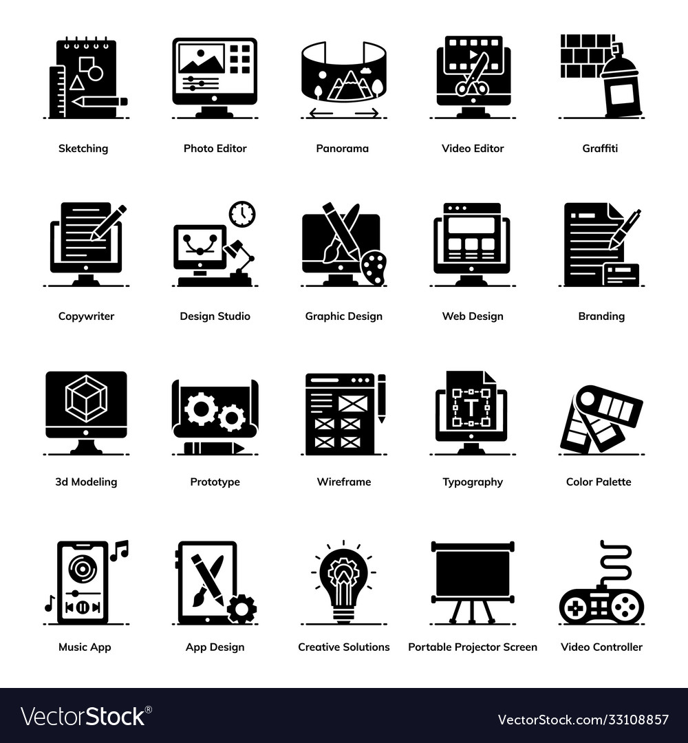 Design resource solid icons pack Royalty Free Vector Image