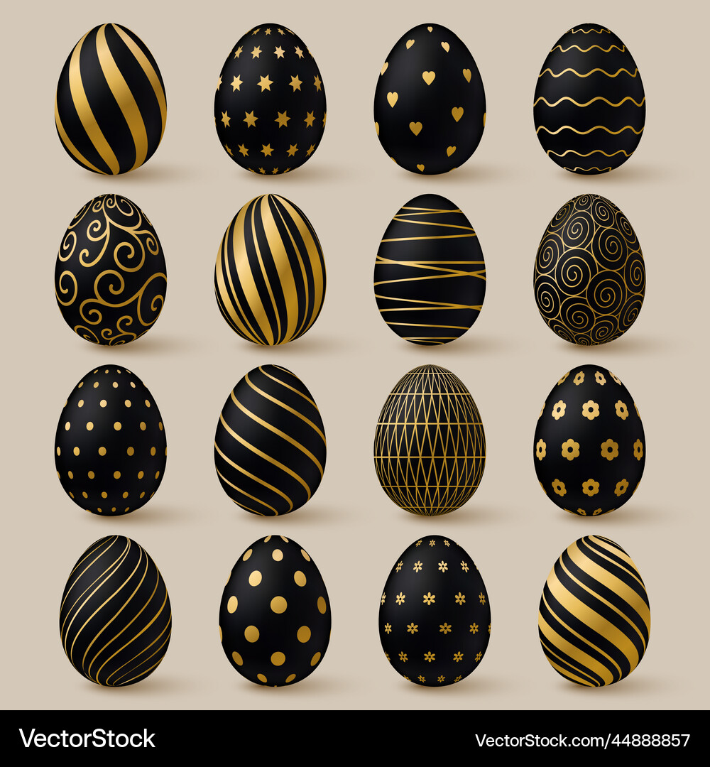 Easter eggs collection black and gold 3d elegant Vector Image