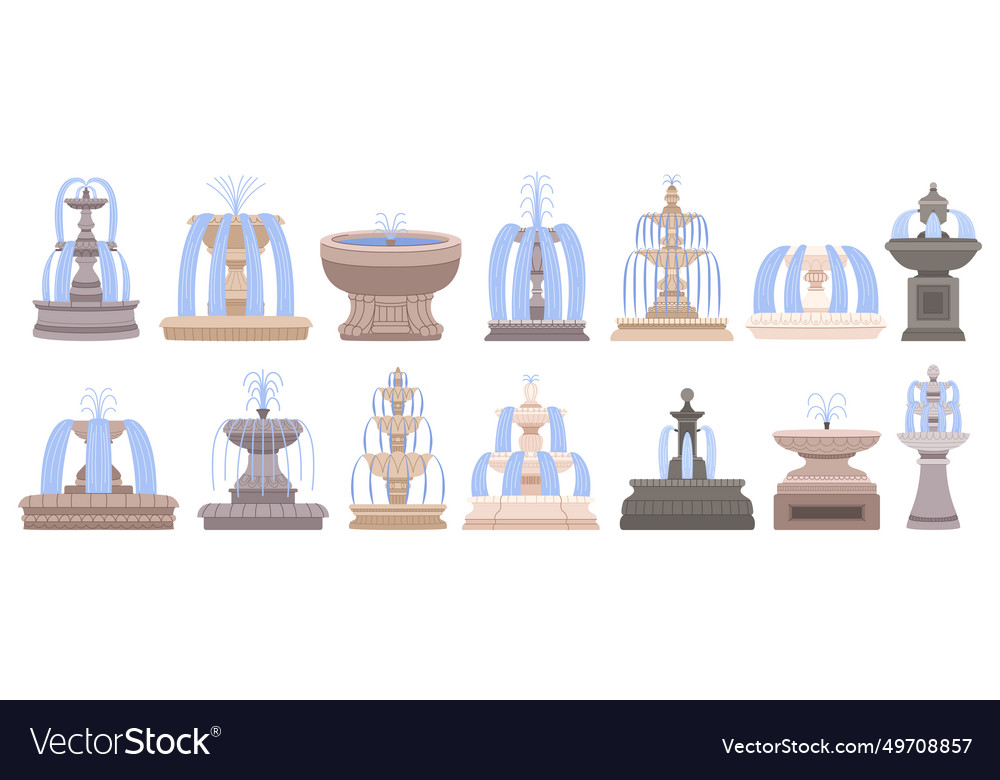 Fountains collection exquisite array Royalty Free Vector
