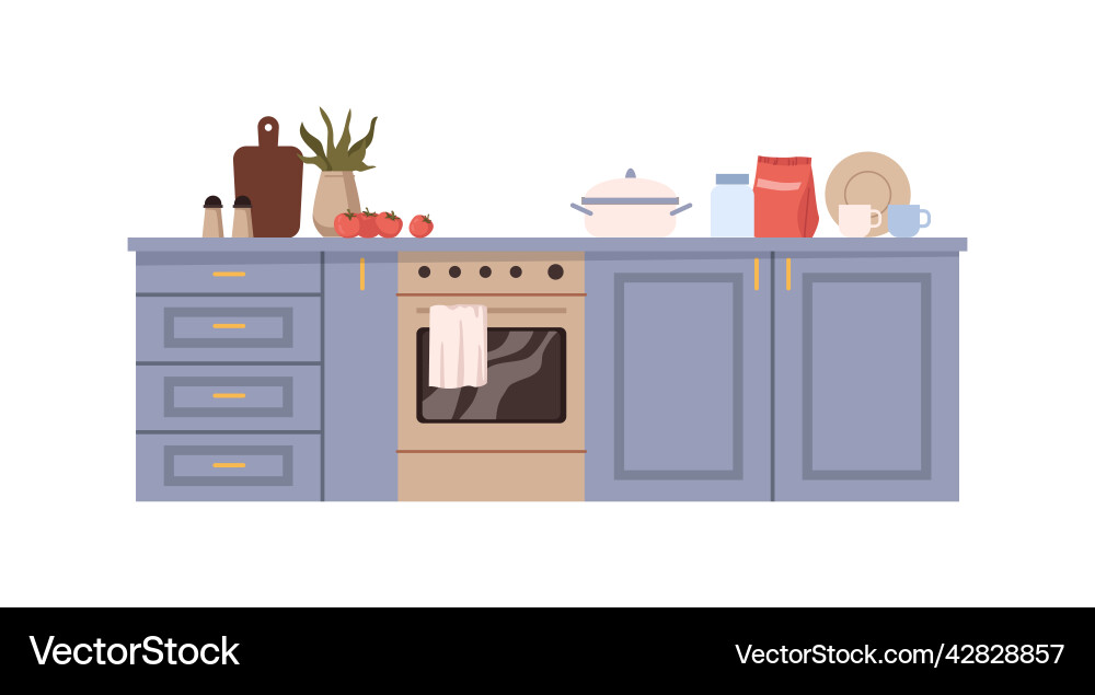 Furniture for kitchen interior counters and stove Vector Image