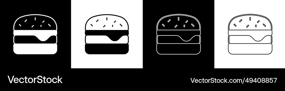 Set burger icon isolated on black and white Vector Image