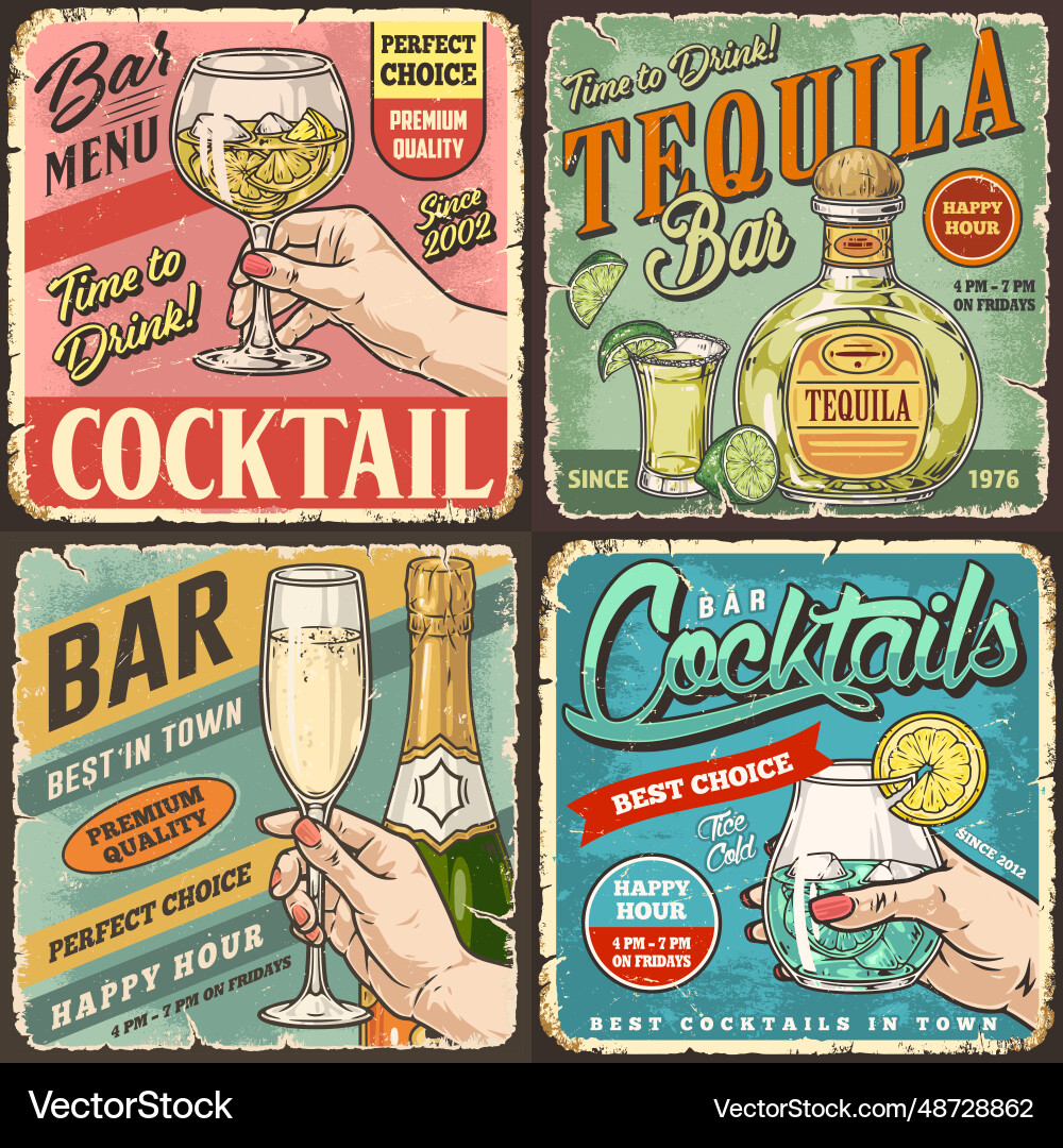 Bar booze set posters colorful Royalty Free Vector Image