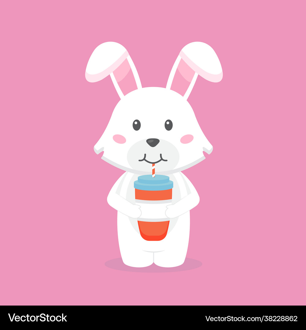 Cute rabbit drink coffee cartoon Royalty Free Vector Image