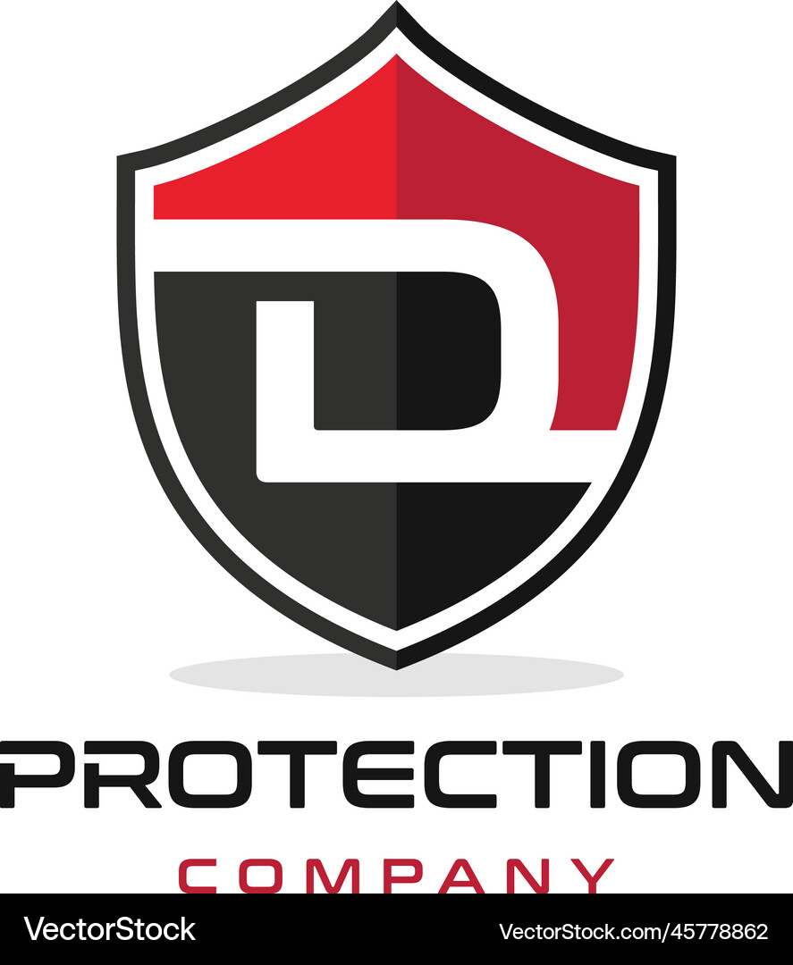 D letter shield logo template black and red color Vector Image