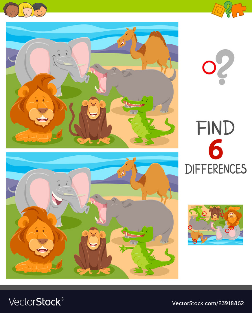 find-differences-game-with-cartoon-animals-vector-image