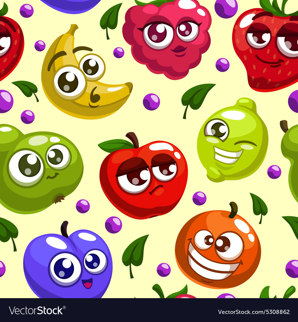 Fruits characters pattern Royalty Free Vector Image