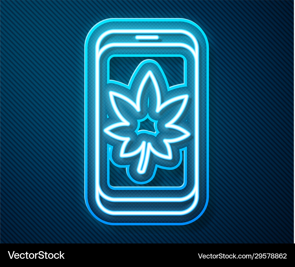 Glowing neon line leaf on mobile phone screen icon