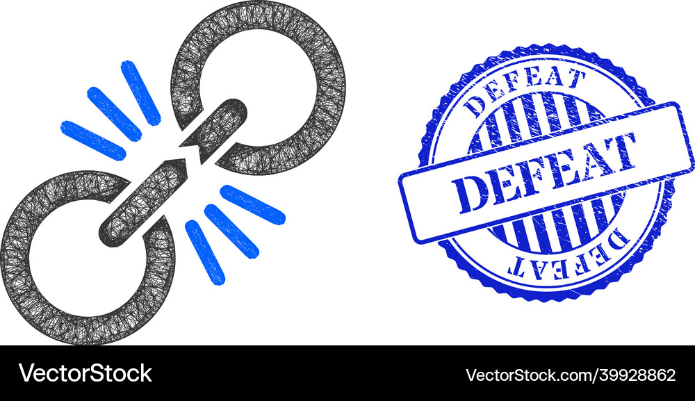 Grunge defeat seal and hatched damage chain link Vector Image