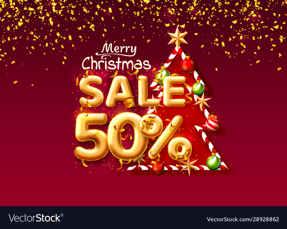 Merry christmas sale 50 off balloon number Vector Image